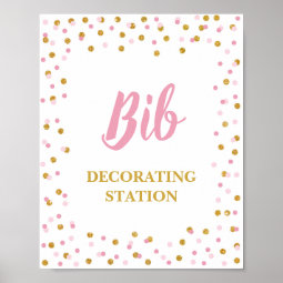 Bib Decorating Station Baby Shower Sign Pink Gold | Zazzle