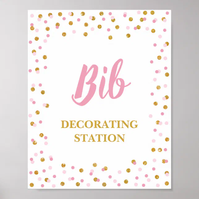 Bib Decorating Station Baby Shower Sign Pink Gold | Zazzle