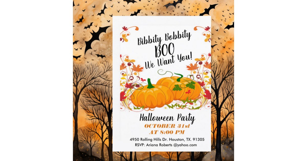 Bibbity Bobbity Boo Halloween Invitation | Zazzle