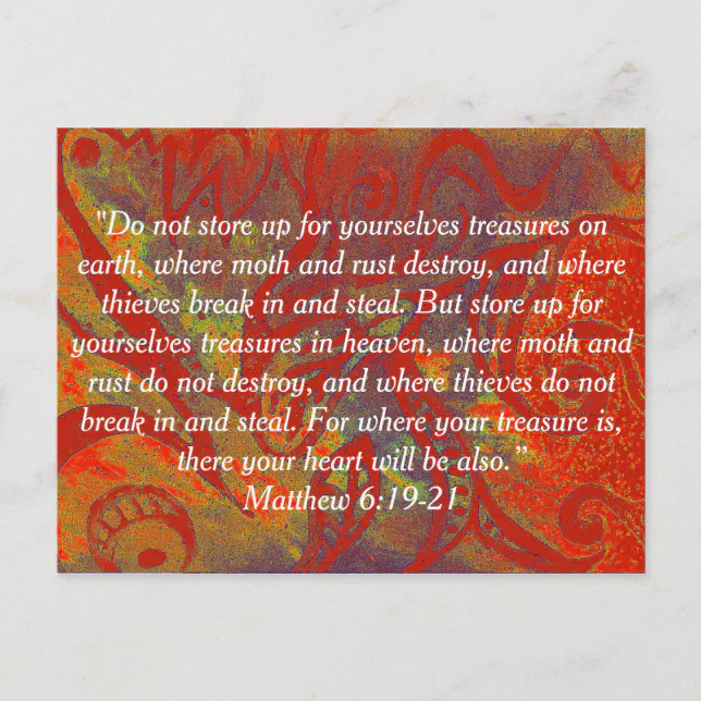 Bible Postcard Matthew 6:19-21 | Rust | Treasures | Zazzle