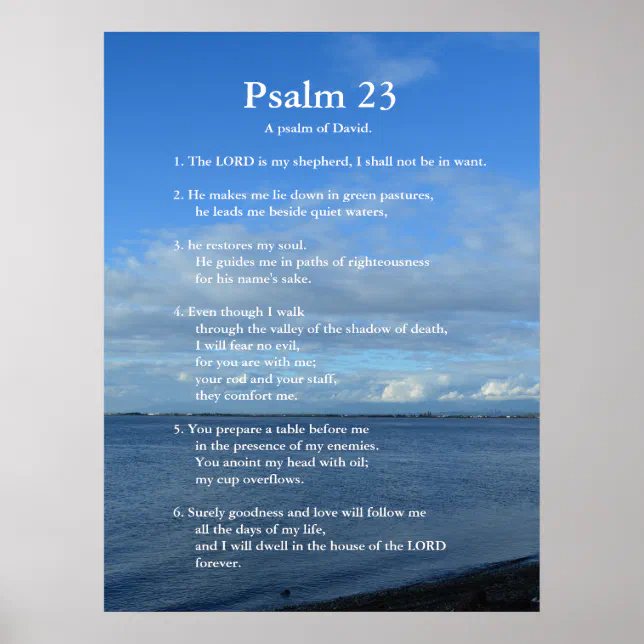 Bible Psalm 23 scripture verses. Beach, sea, sky Poster | Zazzle