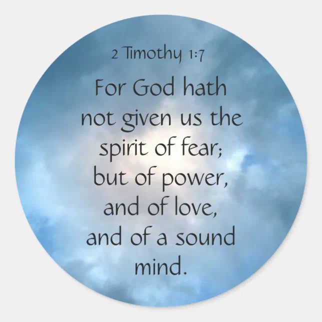 Bible Scripture Timothy No Fear Quote Classic Round Sticker | Zazzle