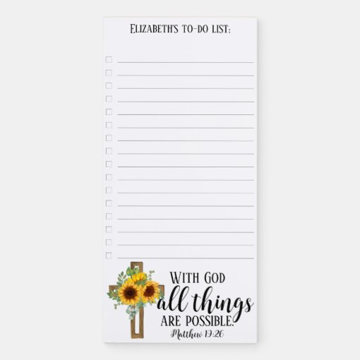 Bible Verse All Things Possible Cross To Do List Magnetic Notepad | Zazzle