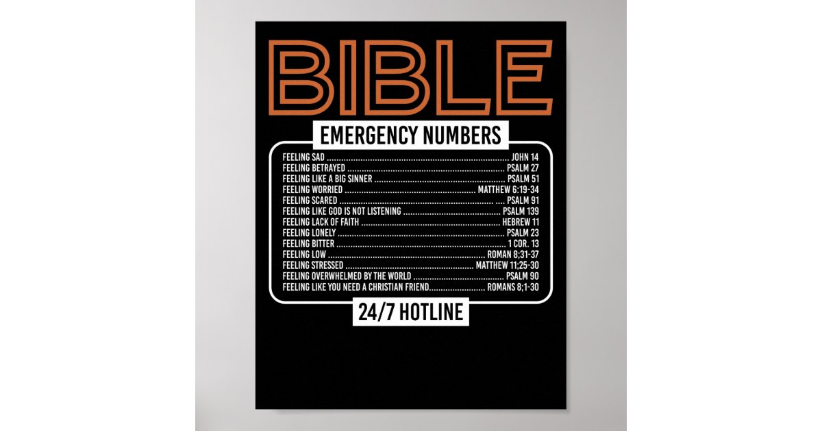 Bible Verse Bible Emergency Numbers God Poster | Zazzle