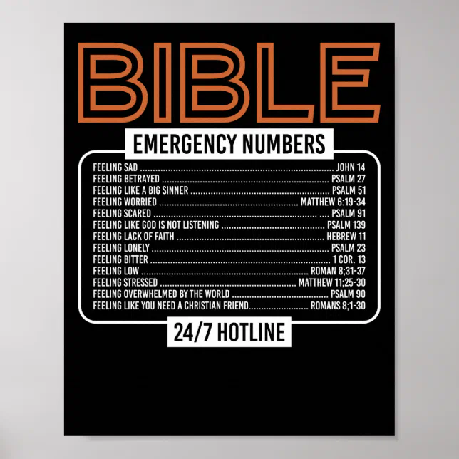 Bible Verse Bible Emergency Numbers God Poster | Zazzle