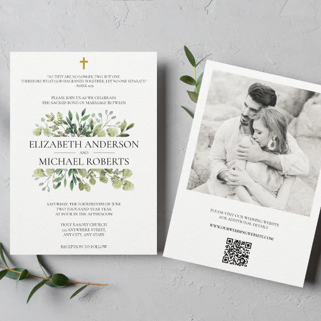 Bible Verse Catholic Wedding QR code Modern Invitation | Zazzle