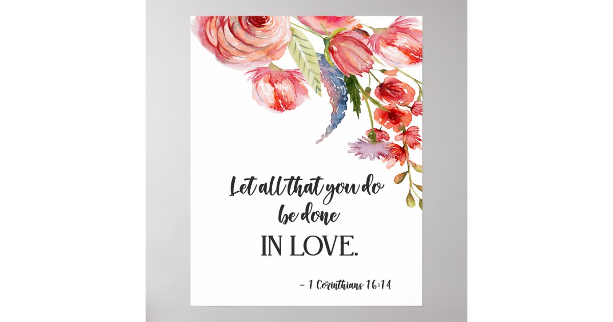 Bible verse Corinthians floral scripture poster | Zazzle