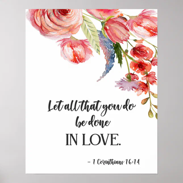 Bible verse Corinthians floral scripture poster | Zazzle