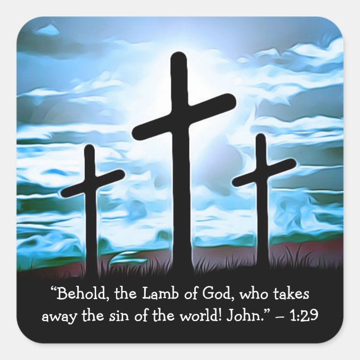Bible Verse Crosses, Religious Christian Square Sticker | Zazzle.com