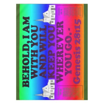 Bible verse from Genesis 28:15. Tablecloth | Zazzle