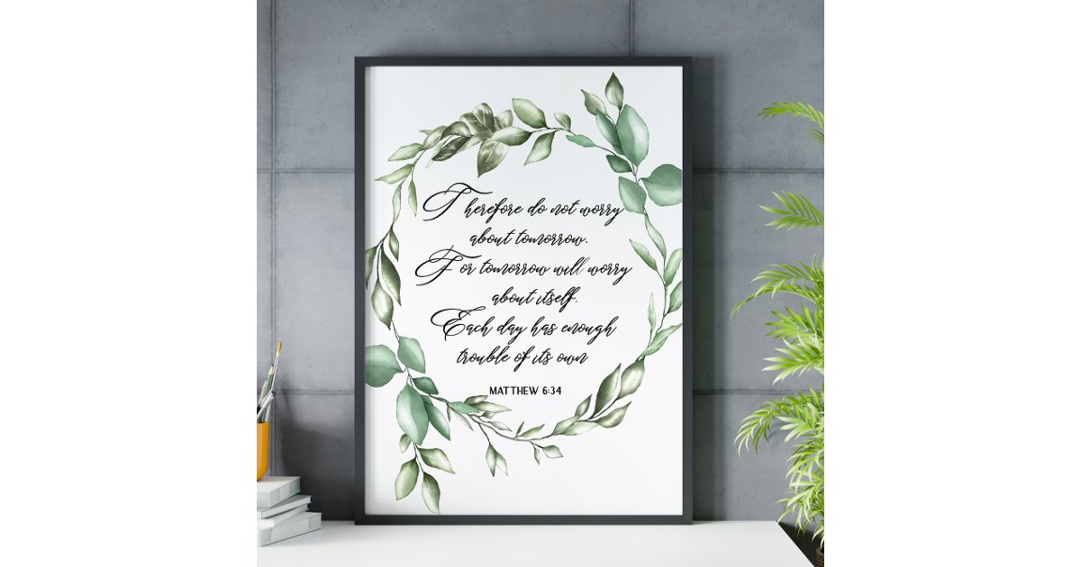 Bible verse green wreath scripture poster | Zazzle