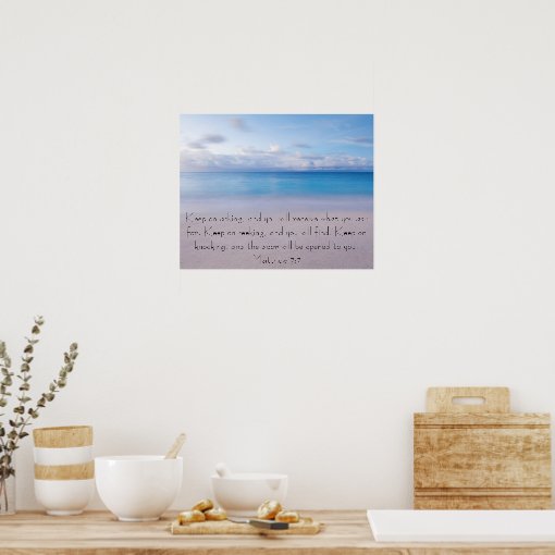 Bible verse Matthew 7:7 Beach Poster | Zazzle
