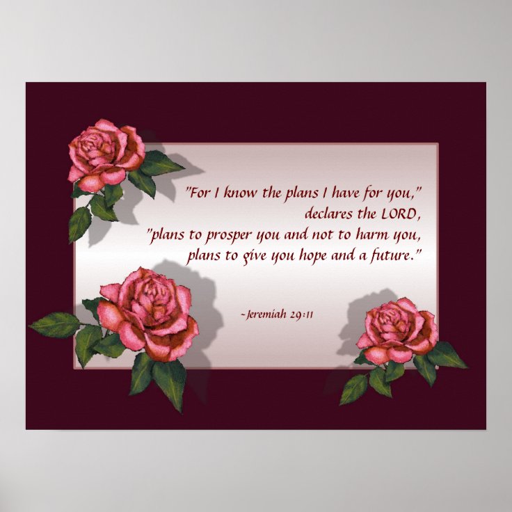 Bible Verse: Pink Roses: Jeremiah 29:11: Art Poster | Zazzle