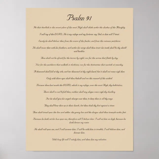 Bible Verse Print, Psalm 91 Poster | Zazzle