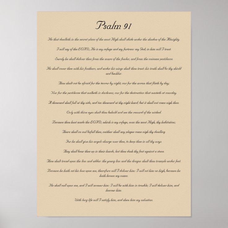 Bible Verse Print, Psalm 91 Poster | Zazzle