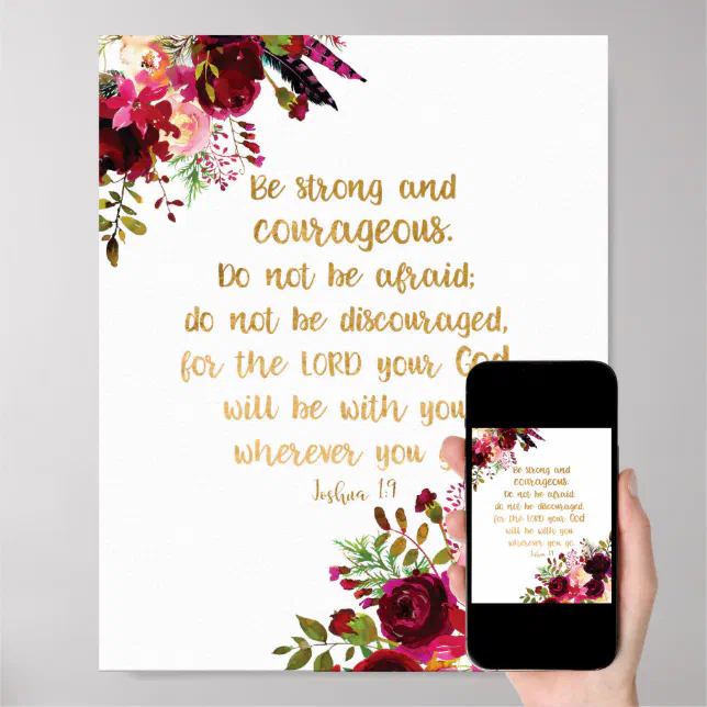 Bible Verse Wall Art Be Strong And Courageous | Zazzle