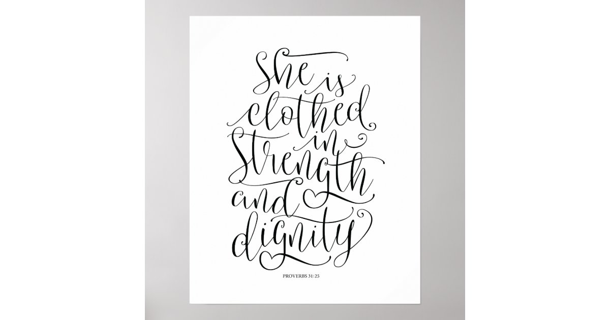 Bible verse wall art proverbs 31:25 calligraphy | Zazzle