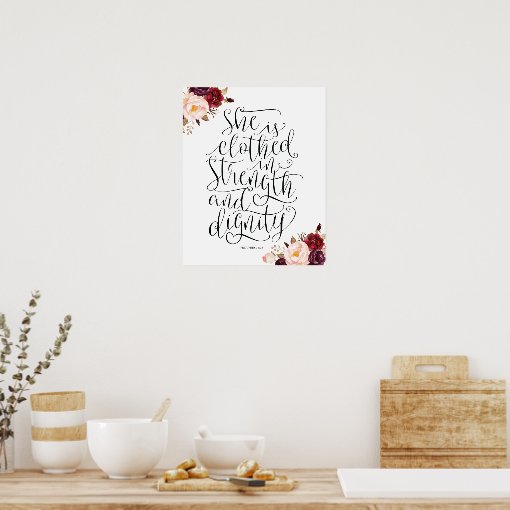 Bible verse wall art proverbs 31:25 calligraphy v2 | Zazzle