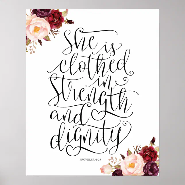 Bible verse wall art proverbs 31:25 calligraphy v2 | Zazzle