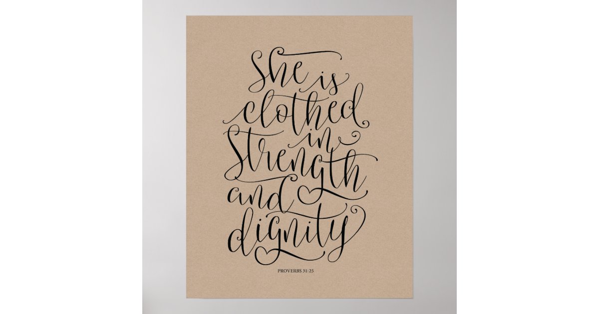 Bible verse wall art proverbs 31:25 calligraphy v3 | Zazzle