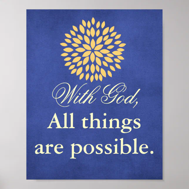 Bible Verse With God All things Possible Christian Poster | Zazzle