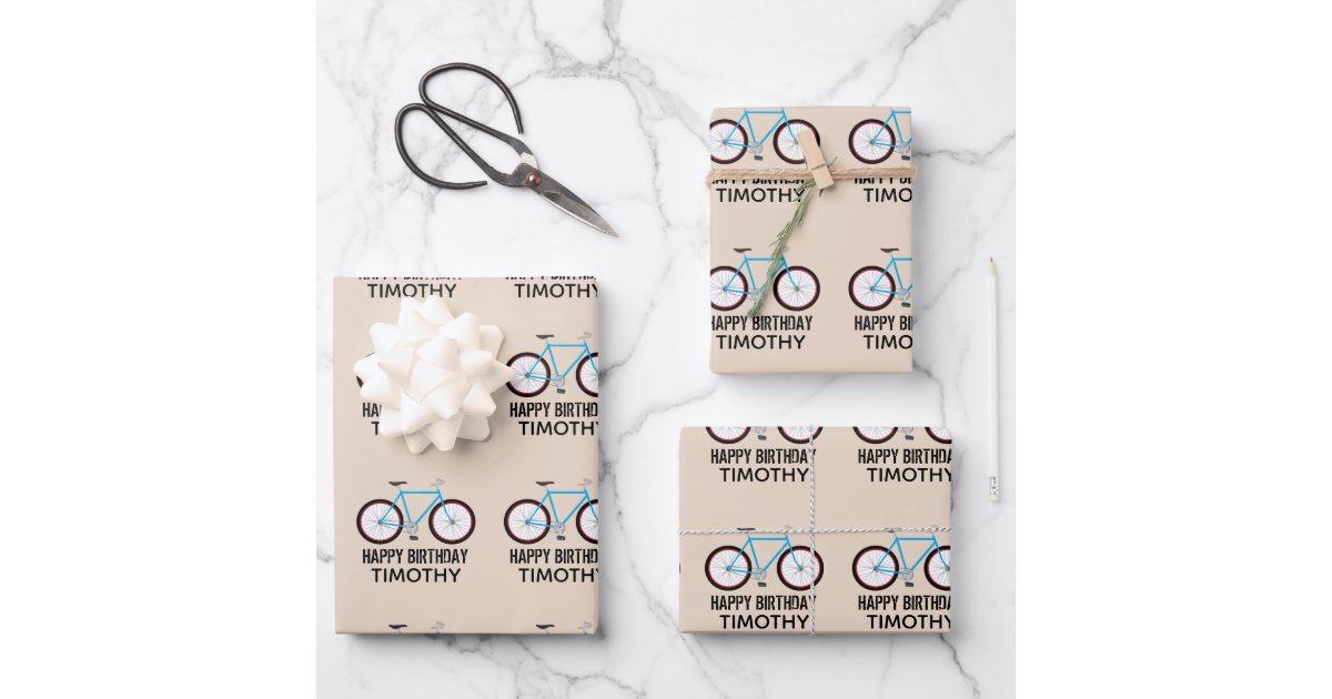 Bicycle Bike Design Birthday Custom Name Wrapping Paper Sheets | Zazzle