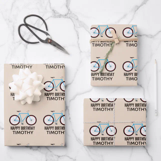 Bicycle Bike Design Birthday Custom Name Wrapping Paper Sheets | Zazzle