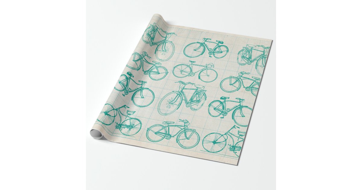 Bicycle blueprint design wrapping paper | Zazzle