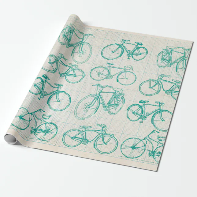 Bicycle blueprint design wrapping paper | Zazzle