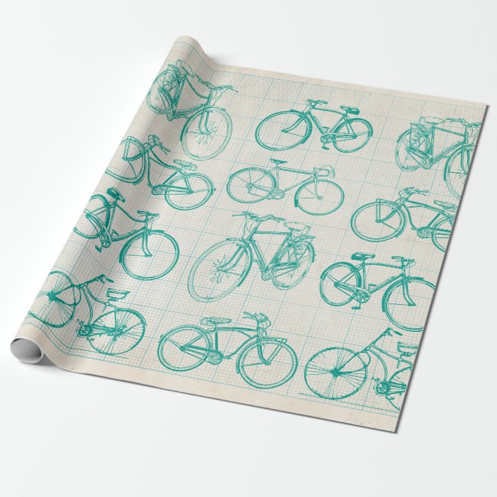 Bicycle blueprint design wrapping paper | Zazzle.com