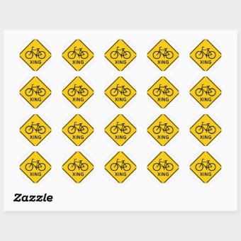 Bicycle Crossing Highway Sign Classic Round Sticker | Zazzle