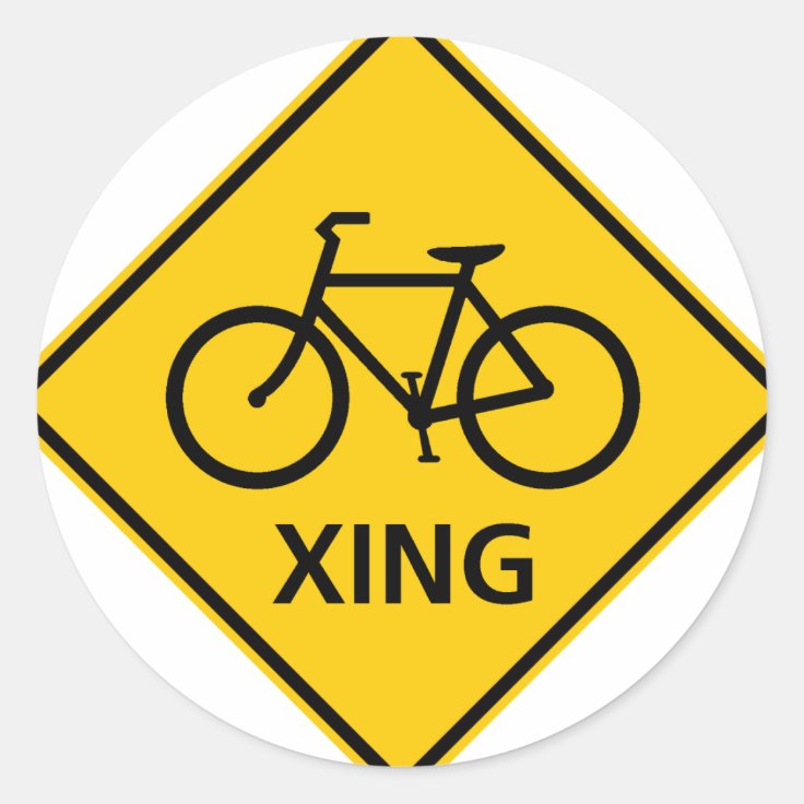 Bicycle Crossing Highway Sign Classic Round Sticker | Zazzle