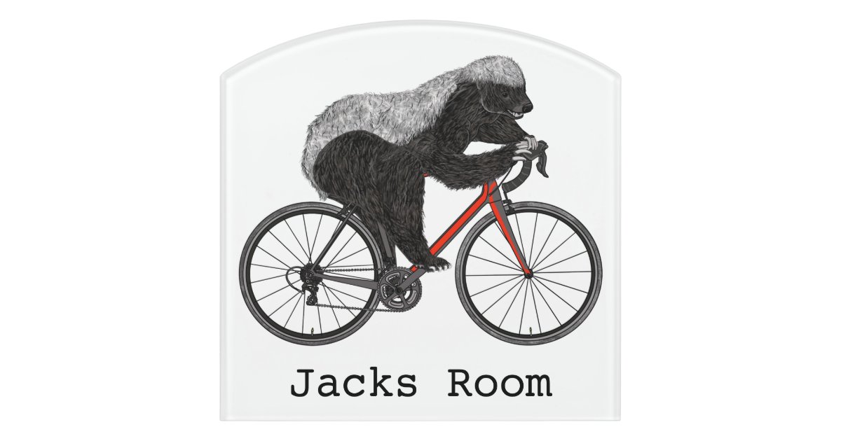 Bicycle riding Honey Badger Add Name Door Sign | Zazzle