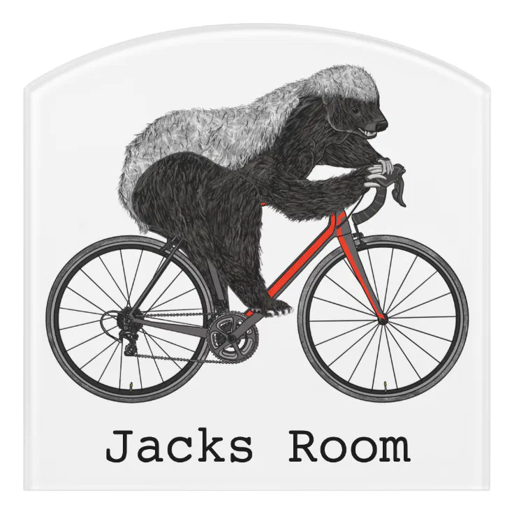 Bicycle riding Honey Badger Add Name Door Sign | Zazzle