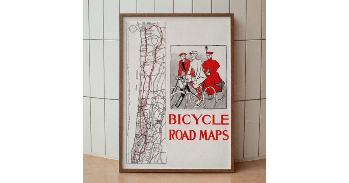 Bicycle road maps. Red vintage retro old antique Poster | Zazzle