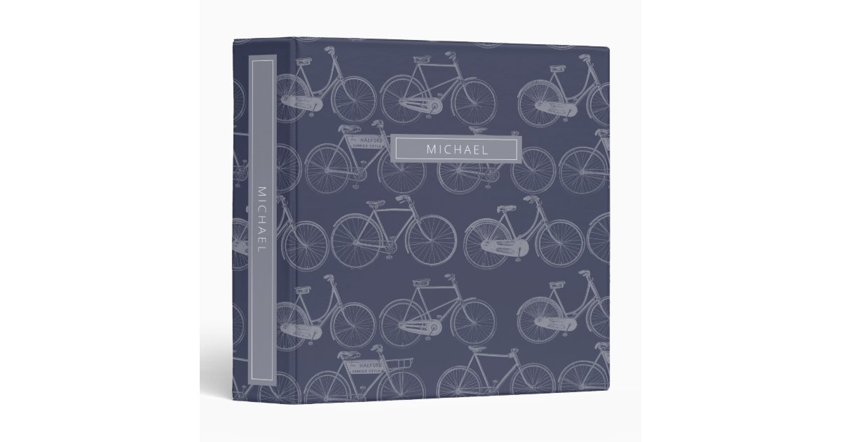 Bicycle Vintage Illustration Simple Blue Pattern 3 Ring Binder | Zazzle