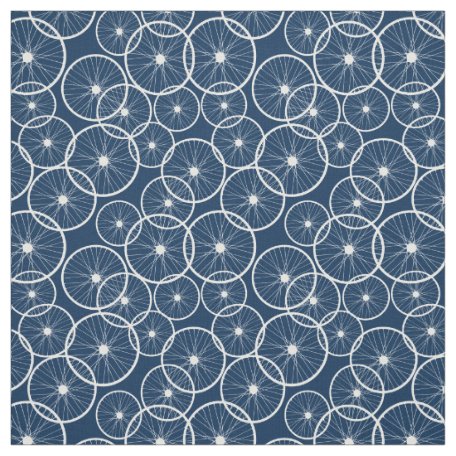 Bike Wheels Blue and White Pattern Fabric | Zazzle