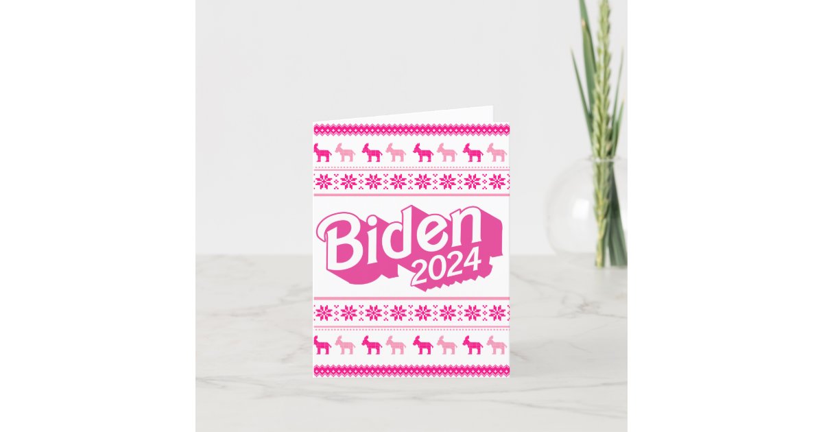 Biden 2024 Pink Christmas Sweater Card | Zazzle