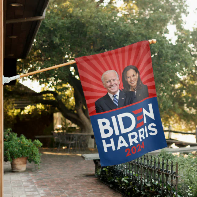Biden Harris Photo - 2024 star - Red White Blue House Flag | Zazzle