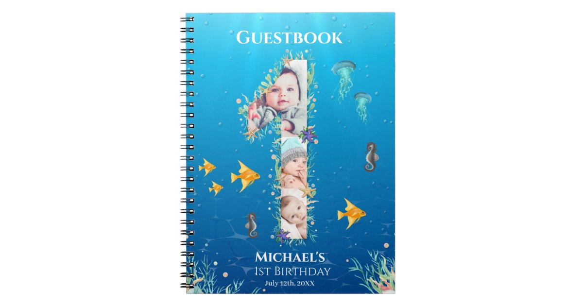 Big 1st Birthday Under The Sea Photo Guest Book | Zazzle