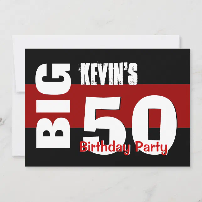 Big 50 Birthday Modern Red White Black W1709 Invitation | Zazzle
