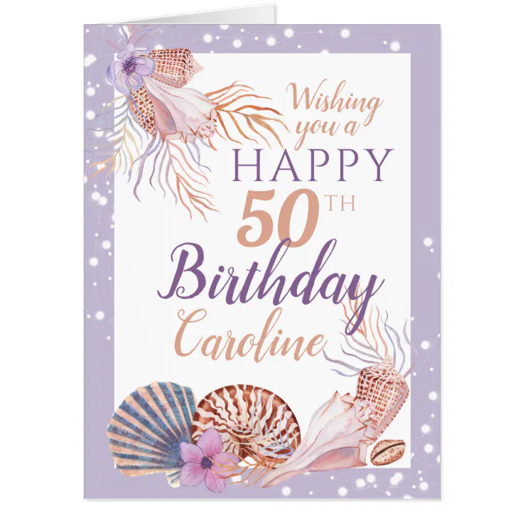 Big 50th Birthday Seashell Coral Card | Zazzle