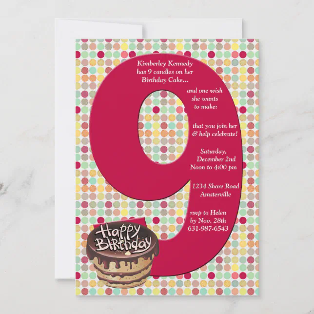 Big 9 Birthday Party Invitation | Zazzle