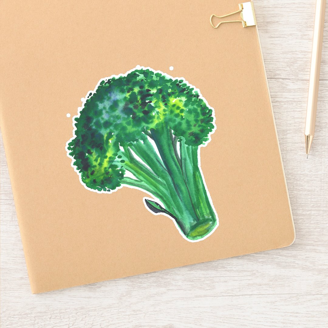 Big Beautiful Broccoli Green Watercolor Art Sticker | Zazzle