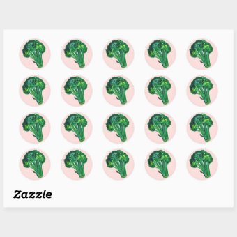 Big Beautiful Broccoli Pink Classic Round Sticker | Zazzle