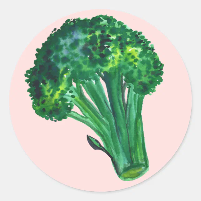 Big Beautiful Broccoli Pink Classic Round Sticker | Zazzle