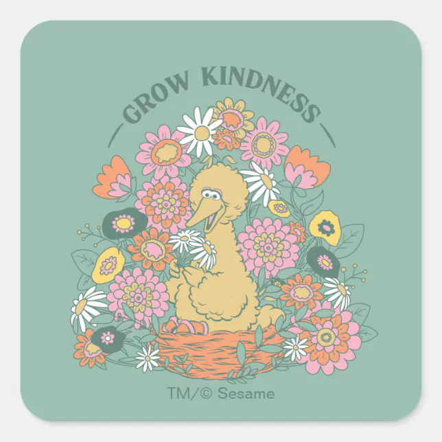 Big Bird | Grow Kindness Floral Graphic Square Sticker | Zazzle