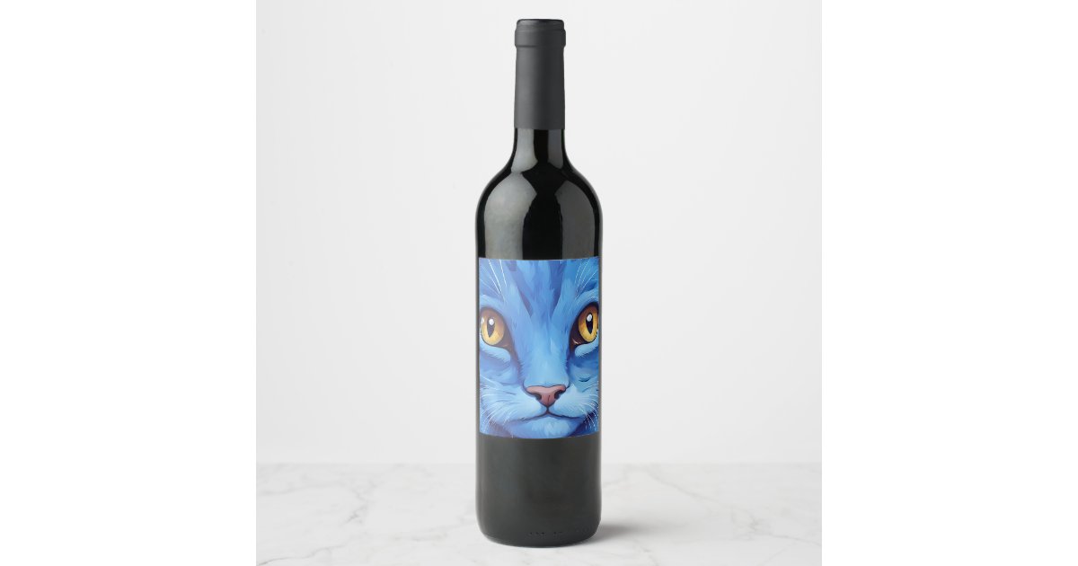 Big Blue Cat Wine Label | Zazzle