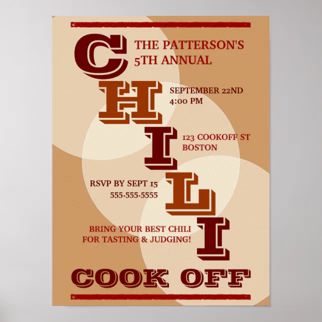 Big Bold Chili Cook Off Competition Poster | Zazzle