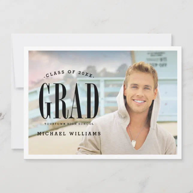 Big Bold Grad | White Text Photo Graduation Party Invitation | Zazzle